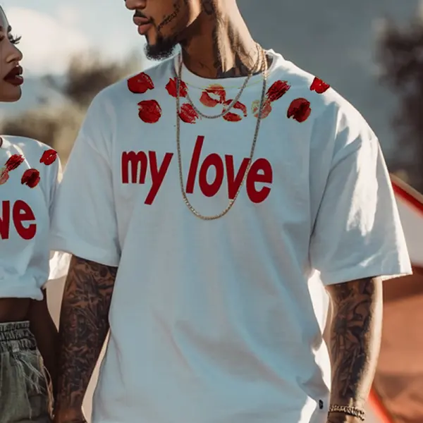 Mens Oversized Valentines Day Letter Love Red Lip Print T Shirt Only